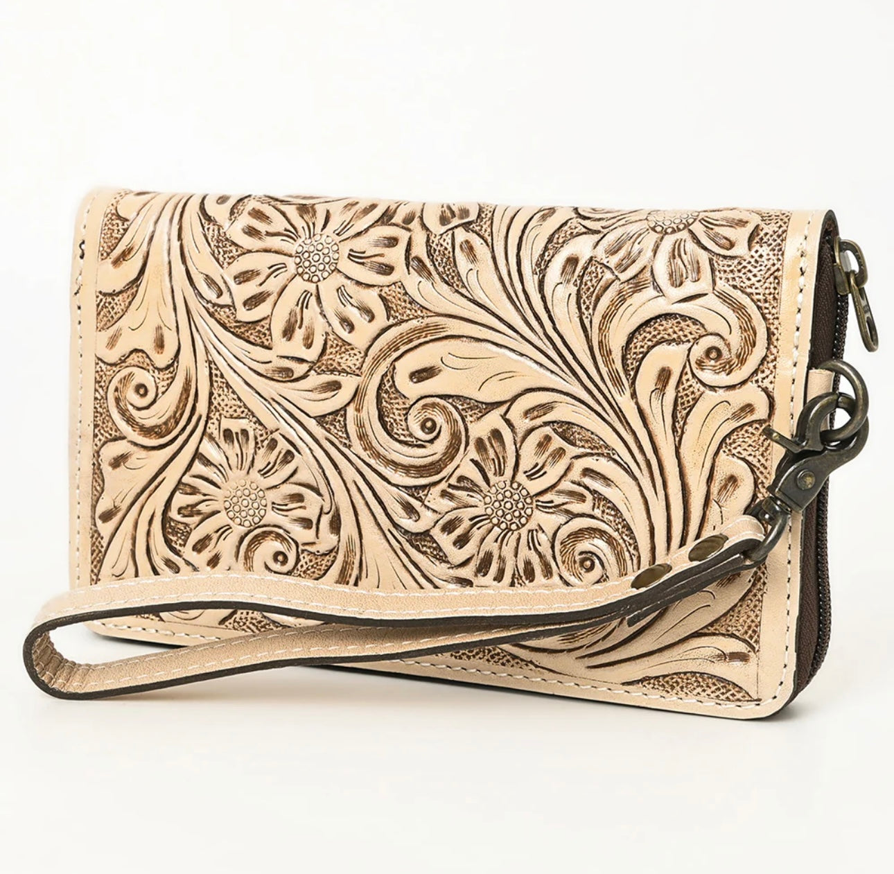 Tan Tooled Zipper Wallet – My Pretty in Pink